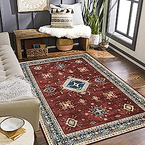Lahome Persian Washable Rug - 3 x 5 Rugs for Living Room Ultra-Thin Bedroom Rugs Non-Slip Vintage Dining Room Rug Oriental Soft Area Rugs for Entryway Carpet Kitchen Bathroom Office (3'x5',Amber Red)