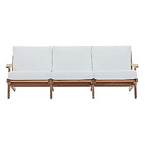 Modway EEI-2934-NAT-WHI Saratoga Premium Grade A Teak Wood Outdoor Patio Sofa with Cushions in Natural White