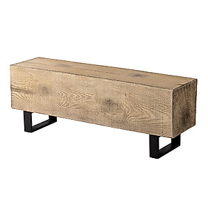 AQUILLA Modern Outdoor Bench, Faux Wooden Patio Bench, Concrete Backless Porch Bench Weatherproof, Anti-Rust Metal Legs Garden Benches for Entryway, Park, Yard (48",Light Brown)