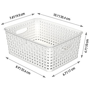 Woven Plastic Storage Baskets, 6 Pack White Weave Bins Organizer, 10.1" x 7.55" x 4.1"