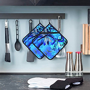 Square Insulated Pot Holder Sets of 2,Art Dragonfly Printed Pot Holders for BBQ Cooking Baking