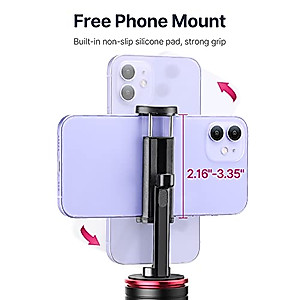 MT-54 Portable Adjustable 5ft Light Stand Tripod, Height 2ft to 5ft, Metal Stand for Small Photography Lights, Webcams, Cameras, 360º Rotating Mount, Aluminum Lightweight, with a Free Phone Mount