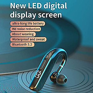 Bluetooth Headset Wireless Bluetooth 5.2 Business Ear Hanging Headphone with Mic, 250mAh LED Digital Display Screen Noise Reduction Sweatproof Earphones for Cell Phone, Car, Office, Sports