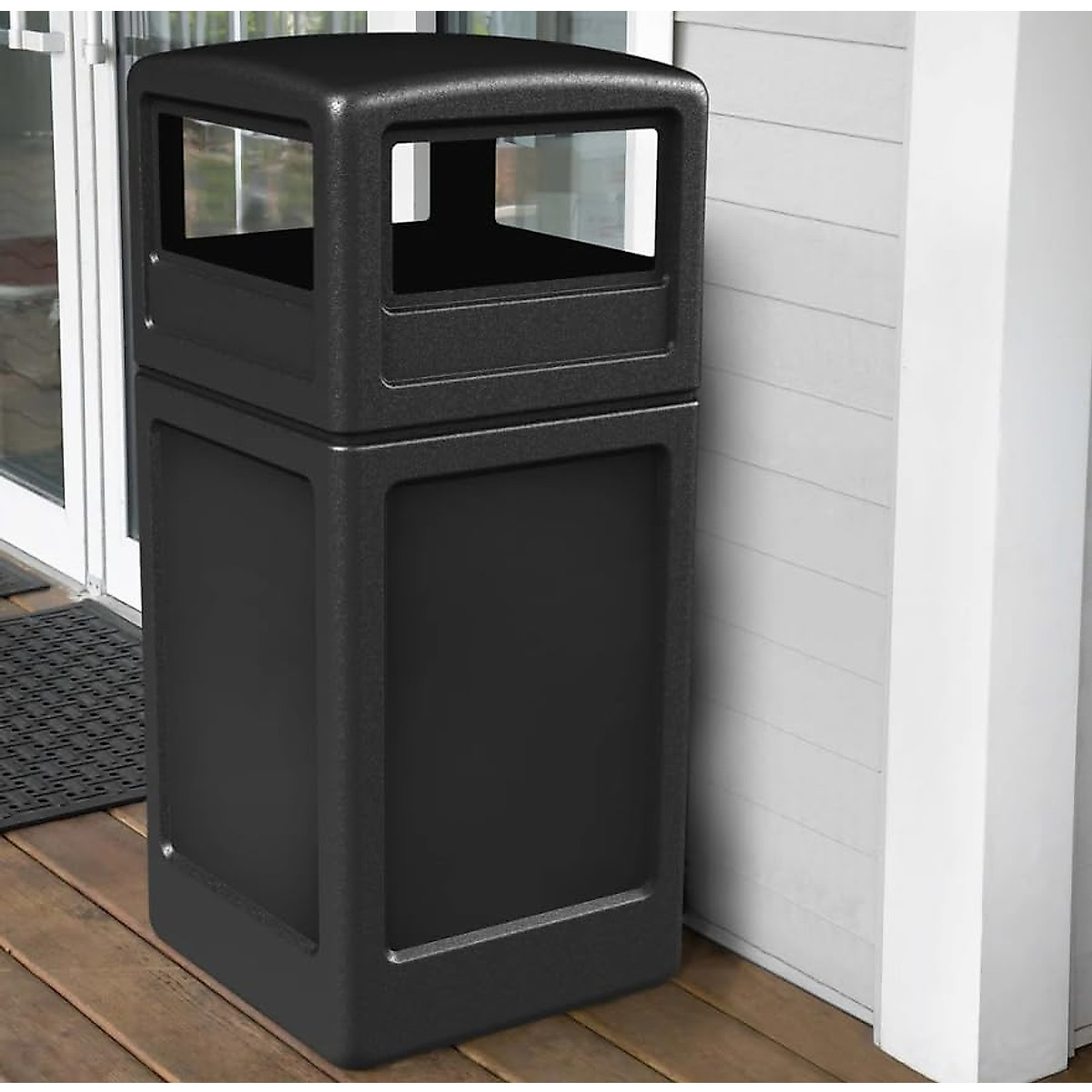 42 Gallon Square Black Waste Container and Dome Lid Set | Exterior Trash Can | Outdoor Trash Can with Lid | Trash Bin for Outdoor | Decorative Trash Can with Lid | Compost Trash Recycle Bin