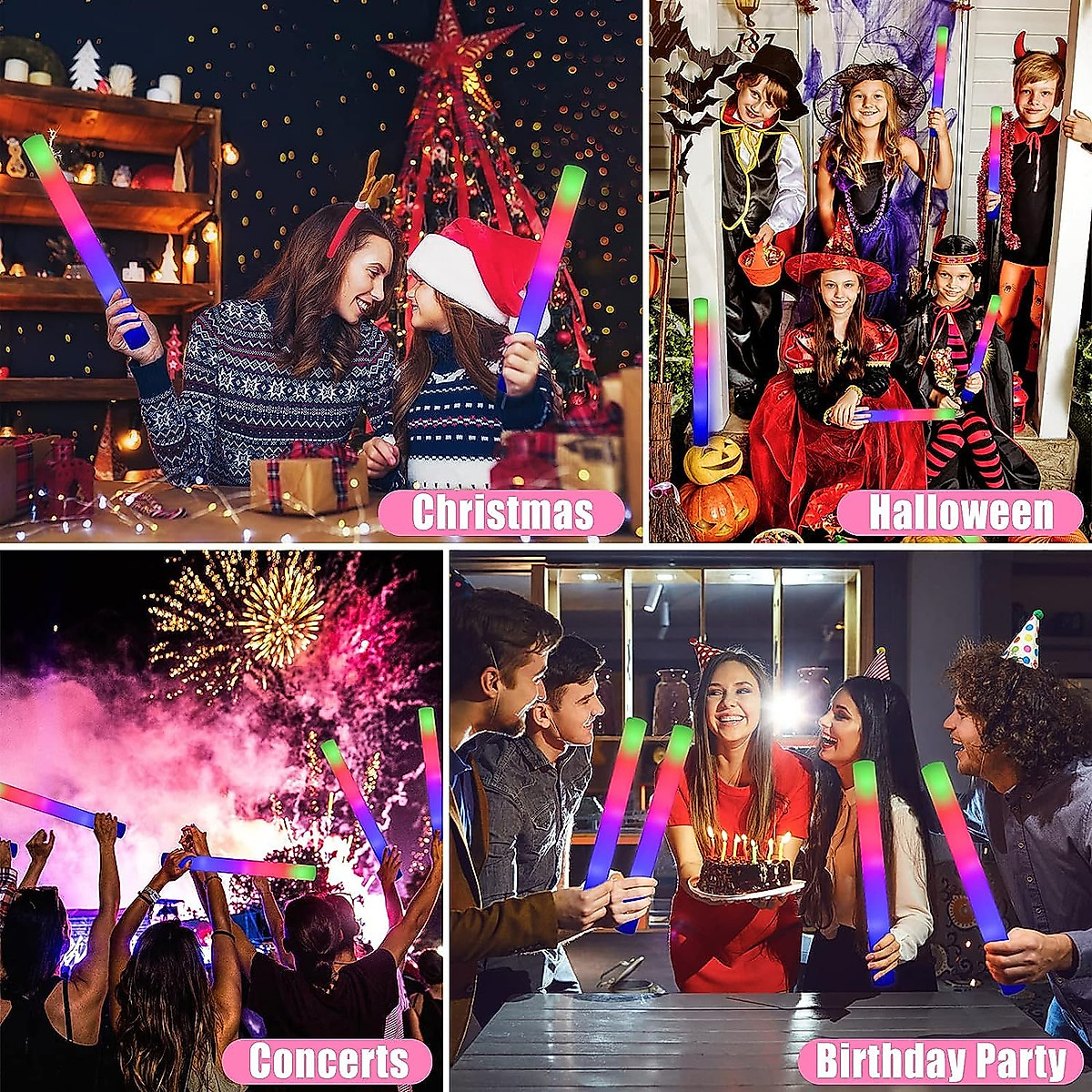 SEEROOTOYS 42pcs Foam glow sticks,Led foam sticks Valentine's Day glow in the dark party Supplies 3 Modes Colorful Flashing light up foam sticks for wedding,christmas,Raves,Birthday,Halloween Party