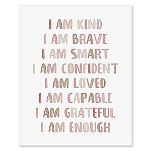 Affirmations Print, I Am Kind, I Am Brave, Affirmations For Kids, Inspirational Quote, Nursery Room Decor, Affirmations Gift, Kids Print, Without Frame - 8x10"