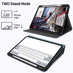 HOLIMET iPad Pro 12.9 Case 6th/5th/4th/3rd Generation Case New 2022 2021 2020 2018 with Pencil Holder Pocket Strap Folio Stand Cover Soft TPU Back Shockproof, Auto Sleep/Wake,Vegan Leather