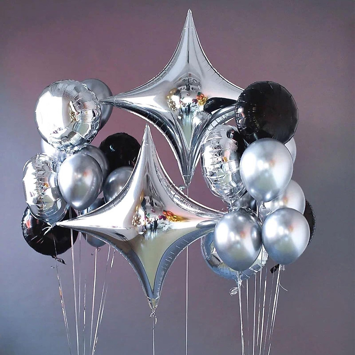 Silver Star Balloons,10Pcs Quadrangle Star Balloons,Four Angle Star Shaped Helium Mylar Balloons for Brithday,Engagement,Graduation,Wedding Party Decorations