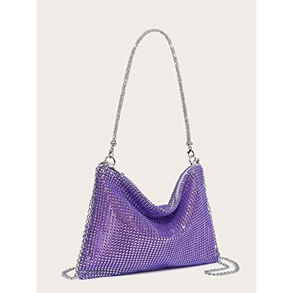 Verdusa Women's Shiny Rhinestone Evening Handbag Hobo Bag Clutch Purse Purple one-size