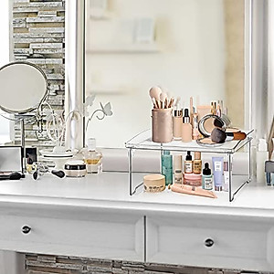 HAJÄRR Foldable Stackable Storage Table, Bathroom Counter Organizer, Clear Makeup Organizer, Kitchen Spice Cabinet and Rack Organizer, Pantry Storage, Perfume Organizer, Desk Organizer