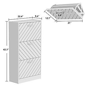 Hitow Shoe Storage Cabinet, Narrow Shoe Cabinet with 3 Drawers & Shutter Doors, Small Space Entryway Freestanding Shoe Rack with Adjustable Shelf, Natrual (22.4" W x 9.4" D x 42.3" H)