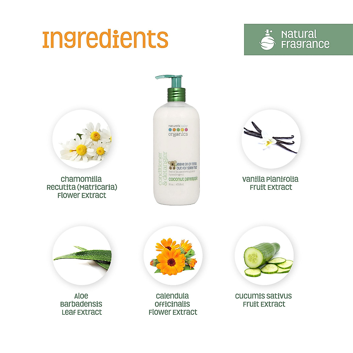 Nature's Baby Conditioner & Detangler - Formulated Specifically for Problem and Sensitive Skin - Tear Free - No Sulfate or Artificial Fragrances - Coconut Pineapple, 16 oz