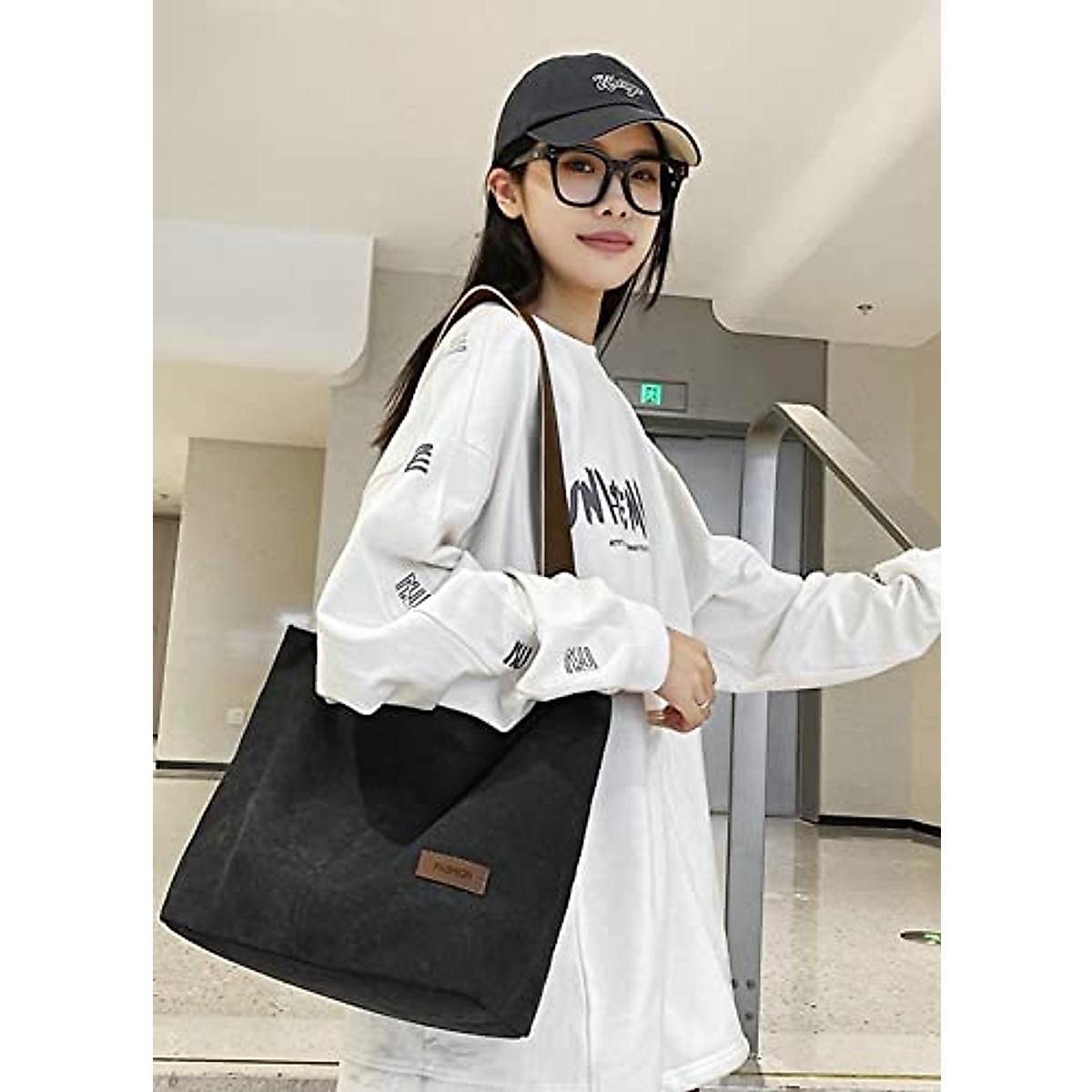 Hobo Bag Women Chic Tote Bag Stylish Casual Retro Students Canvas Shoulder Bag