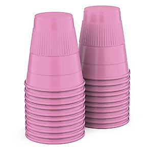 Pruvade Disposable Cups | 50 Pack | 5 oz Plastic Cups, Small Bathroom Cups Perfect as Medicine, Water, Rinsing, Mouthwash Cups, Party Cups, Dental Cups, Multicolor Cups for Kids | Pink Cups