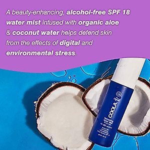 COOLA Organic Refreshing Water Mist Face Moisturizer with SPF 18, Dermatologist Tested Face Sunscreen with Plant-Derived BlueScreen Digital De-Stress Technology, 0.85 Fl Oz