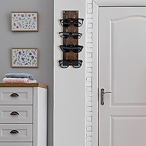 Set of 2 Rustic Mounted Sunglasses Storage Organizer Wood Eyeglasses Holder Sunglass Rack Eyeglasses Display Rack with Metal Hooks Glasses Wall Decor Hanging Jewelry Organizers for Home Decor