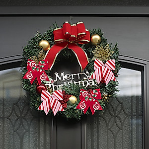 Glodecart 2 Rolls Christmas Ribbon for Wreath Bows Wrapping Gifts, Red Pink Candy Cane Ribbon for Gift Wrapping Party Supplies Decoration DIY Crafts 2.5" X 10 Yard Wired Winter Christmas Wreath Ribbon