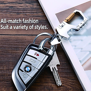 Mtverver Heavy Duty Key Chain with (1 key ring and 1 D-ring),Bottle Opener,Carabiner Car Key Chains (Silver)