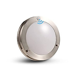 CLOUDY BAY Indoor Outdoor Motion Sensor Flush Mount Porch Ceiling Light,10 inch 5 Color 120V 20W, 5CCT Selectable,Brushed Nickel Finish,Dust Proof,Wet Location,ETL Listed