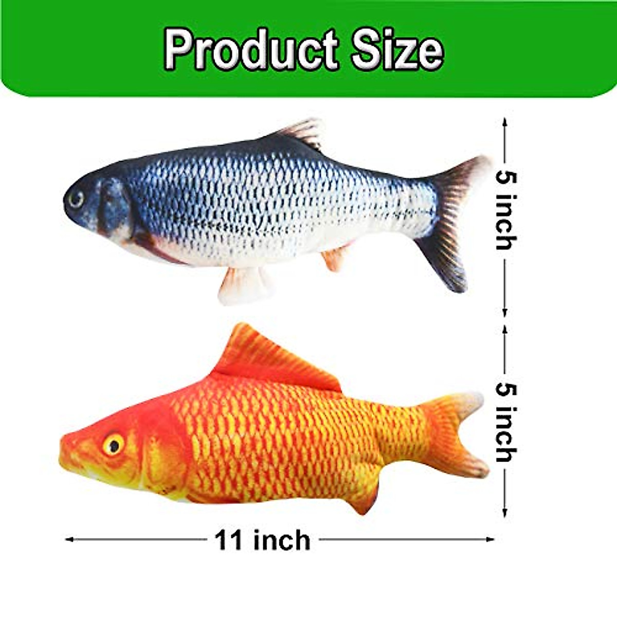 Senneny 2 Pack Electric Moving Fish Cat Toy, Realistic Plush Simulation Electric Wagging Fish Cat Toy Catnip Kicker Toys, Funny Interactive Pets Pillow Chew Bite Kick Supplies for Cat Kitten Kitty