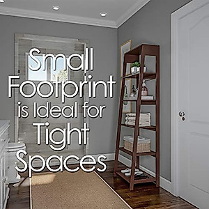 Lavish Home 5-Tier Ladder Bookcase - Freestanding Tiered Wood Bookshelf with Leaning Look - Decorative Shelves for Home and Office Storage (Brown)