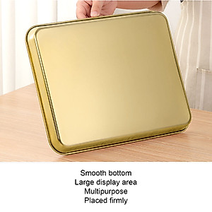 Stainless Steel Food Serving Tray, Rectangular Decorative Mirrored Serveware Platter Bottom Tray for Flat Bottom Plate Restaurant Home Golden Flat Gold