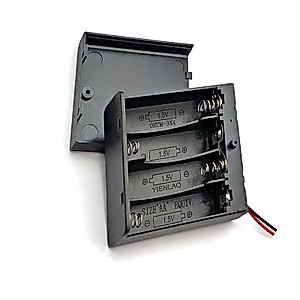 AA Battery Case Holder Switch and Cover, 4PCS DIY Battery Storage Boxes, AA 4 Bay Cell Battery Holder, 4 Slots in Parallel Black Plastic Holder Case