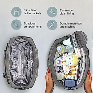 WELAVILA Diaper Bag Tote - Large Convertible Baby Bags With Changing Pad & Insulated Pockets For Mom & Dad - Unisex Multifunction Travel Diaper Tote Dark Grey - Travel Diaper Bag With Changing Pad
