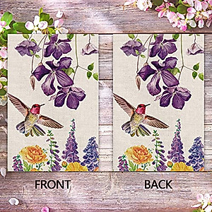 Texupday Floral Flower With Hummingbird Decoration Double Sided Burlap Garden Flag Spring Outdoor Yard Flag 12" x 18"