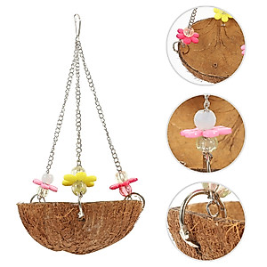 ULTECHNOVO Hammock Swing Natural Coconut Bird Hide Nest Hut House Coconut Shell Breeding Bird Nest Coconut Fiber Hanging Birdhouse Cage Habitats Decor for Pet Parrot Parakeet