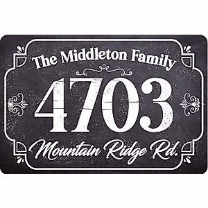 Personalized House Number Sign - Rectangular House Number for Outside, Custom Address Numbers Street Name Yard Plaque Sign, Great Housewarming Gift, Chalkboard Look, Metal Outdoor Signage