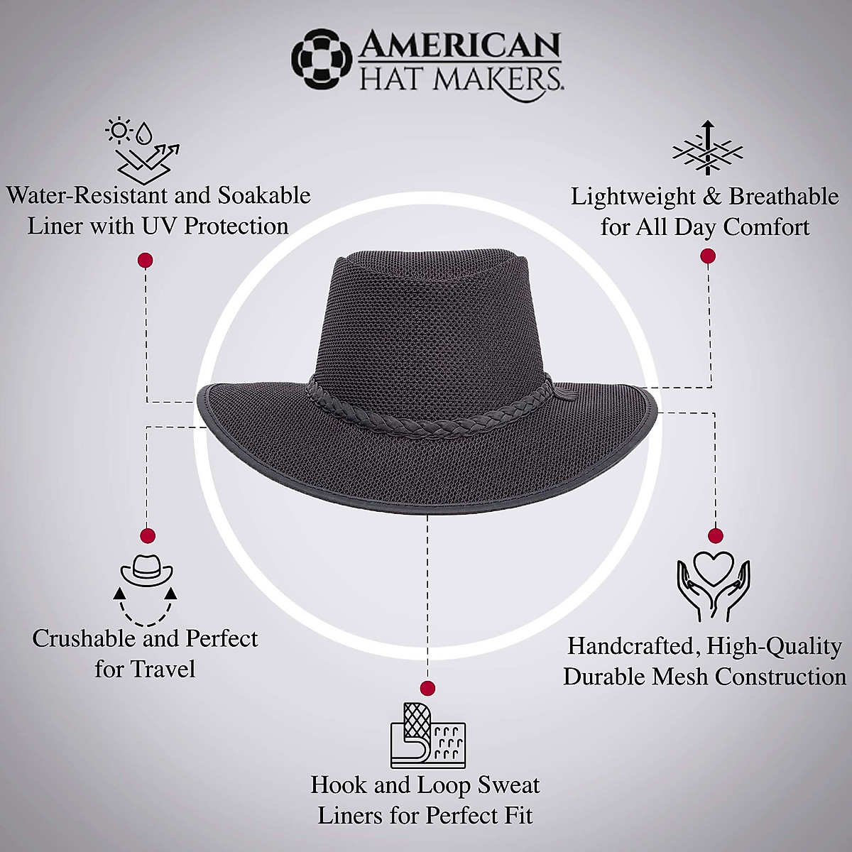 American Hat Makers Soaker Hat — Mesh Sun Hat for Men and Woman (Black, Large)