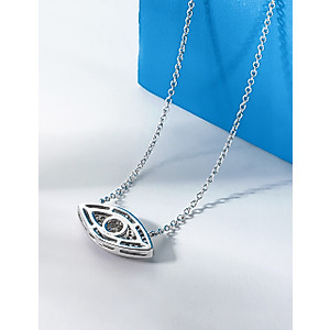 CannyCat Moissanite Evil Eye Pendant Necklace 1.2 CTTW D color VVS Moissanite and Sapphire Necklaces Lab Created Diamond Platinum Plated Sterling Silver Chain 16”+2” Lucky Gift for Women