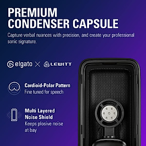 Elgato Wave:3 - Premium Studio Quality USB Condenser Microphone for Streaming, Podcast, Gaming and Home Office, Free Mixer Software, Sound Effect Plugins, Anti-Distortion, Plug ’n Play, for Mac, PC