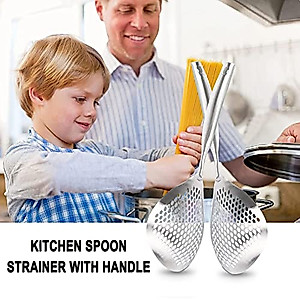 Skimmer Slotted Spoon - YAHAFI 304 Stainless Steel Food Grade Filter Spoon with Comfort Handle and Hanging Holes, Spider Strainer Skimmer for Kitchen Cooking Draining and Frying (15 Inch)