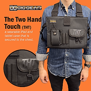 Gig Gear Two Hand Touch Tablet Chest Harness for iPad and Samsung Tablets - Rugged Tablet Carrying Case with Strap and Compartments - Heavy Duty iPad Chest Mount for 12.9 Inch Mobile Device (Black)