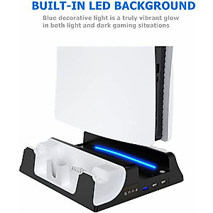 JDDWIN PS5 Vertical Charging Stand with Cooling Fan & Controller Hanger for PS5 Console,PS5 Stand Accessories with Dual Controller Charger and Game Rack Storage Organizer with 3 USB Ports
