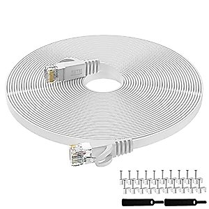 Lovicool Flat Cat6 Ethernet Cable 75ft White High Speed Internet Patch Cable, Computer LAN Cable RJ45 Ethernet Cord with Cable Clips for Router/Modem/PS4/Switch/Xbox/Gaming 75 feet