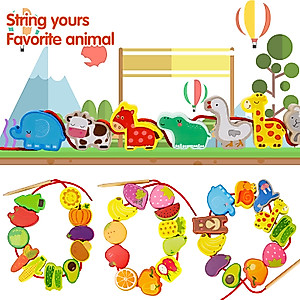 Toys for 2 3 4 Year Old Girls Boys, Toddlers Montessori Wooden Toy Gifts for 18-36 Month Old Babies Kids Educational Learning Threading Toy for Toddler Boy Girl Gift Age 1-4 Child Birthday Present