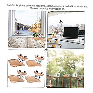 YARNOW 4pcs Garden Office Holder Container Deer Cactus Outdoor Ceramic House Plants Mini Figurines Bonsai Balcony Decor Small Cute Art Random Succulent Decorative Planter Home Landscape