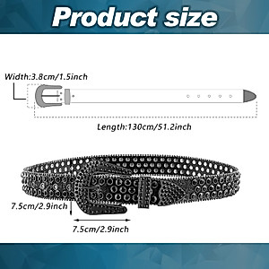 Geyoga Rhinestone Western Belt Bling Studded belts for Women Cowgirl Cowboy Leather Diamond Belt Vintage Waist Belt for Jeans Dress (Black, 39.4 Inch)