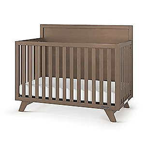 Child Craft SOHO 4-in-1 Convertible Crib with Flat-Top Headboard, Mid-Century Modern Baby Crib, Dusty Heather