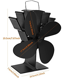 Cheffort Fireplace Fan Heat Powered Stove Fan 4 Blade Wood Stove Fans Aluminium Silent Eco-friendly for Wood Log Burner Fireplace