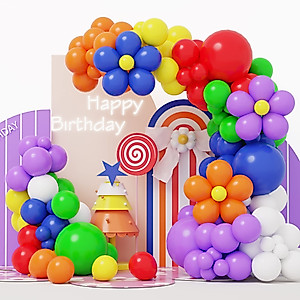 RUBFAC 129pcs Rainbow Balloon Arch Kit Assorted Colors 18 12 10 5 Inch, Colorful Balloons for Baby Shower Encanto Birthday House Themed Decoration with Plum Clip