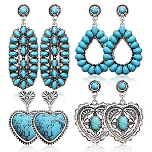 GLBCC Turquoise Earrings for Women Boho Statement Turquoise Heart Teardrop Dangle Earrings Western Country Leaf Earrings Vintage Native American Summer Beach Earrings Jewelry Accessories