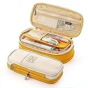 JIAXIAO Canvas Pencil Box,School Travel Bags Pen Bag Fold Pencil Bag for Student Classic Pocket Cosmetic Bag Pencil Case Pens Holder(Bright Yellow)