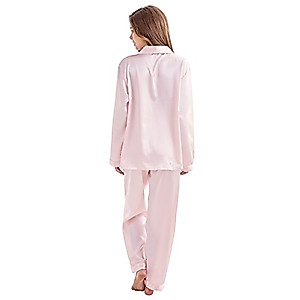 TONY & CANDICE Women's Classic Satin Pajama Set Sleepwear Loungewear (Large, Light Pink)