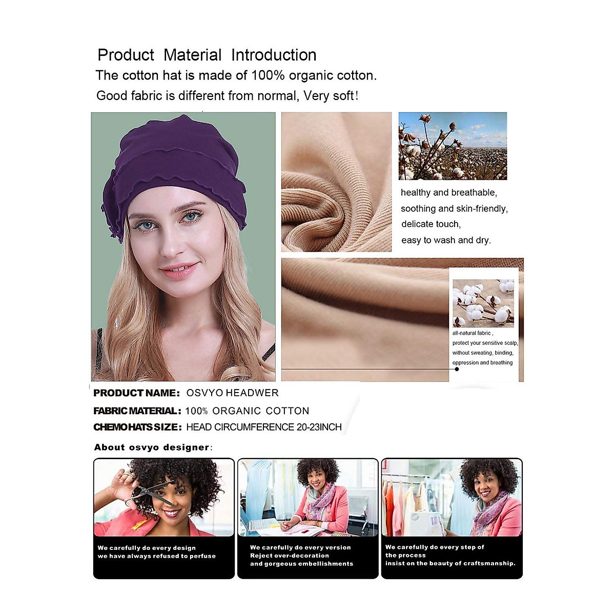 osvyo Chemo Headwear Turban Cap for Women - Cancer Beanie Hair Loss Sealed Packaging Light Grey