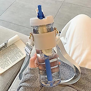 LFRNZS 28oz Water Bottles with Foldable Straw, Wide Mouth Water Tumbler, Iced Coffee Cups,Fruit Infuser Water Bottle,Reusable Boba Cup,Plastic Sports Water Bottle, Shatter-Proof (Grey)