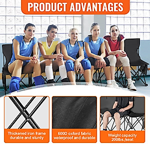 VEVOR Portable Folding Bench, 6 Seats Foldable Sideline Bench, Outdoor Camping Bench Chair with Carry Bag & Backrest, Team Sport Sideline Bench for Football Fishing, No Assembly Instant Seating, Black